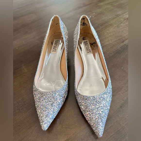 Badgley Mischka | Shoes | Badgley Mischka Mp64b Madison Ii Glitter Kitten Heel In Silver | Poshmark